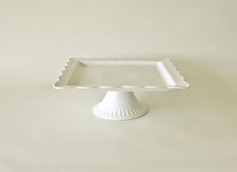 White Scalloped Square Cake Plate - Adorn Event Hire & Floral Design